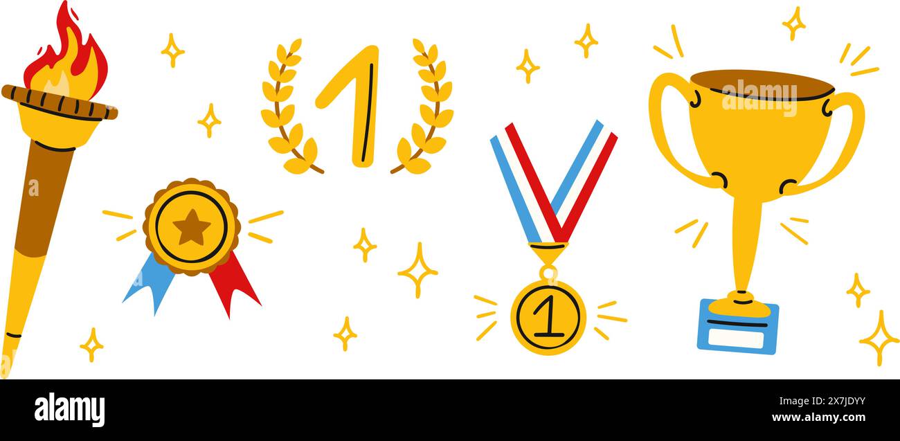 Award winning cup first place elements set vector illustration Stock ...