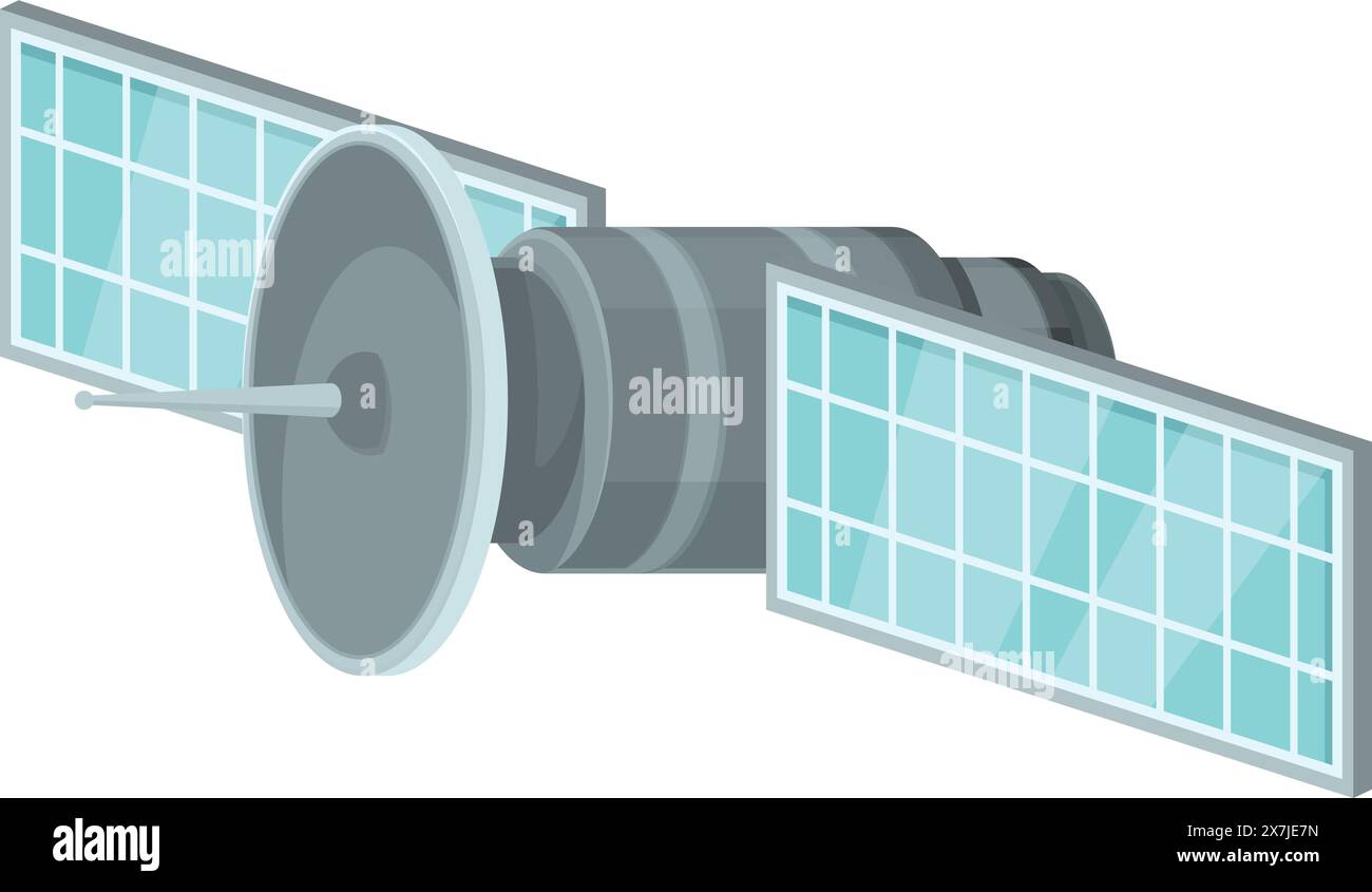 Vector illustration of a stylized cartoon satellite with solar panels ...