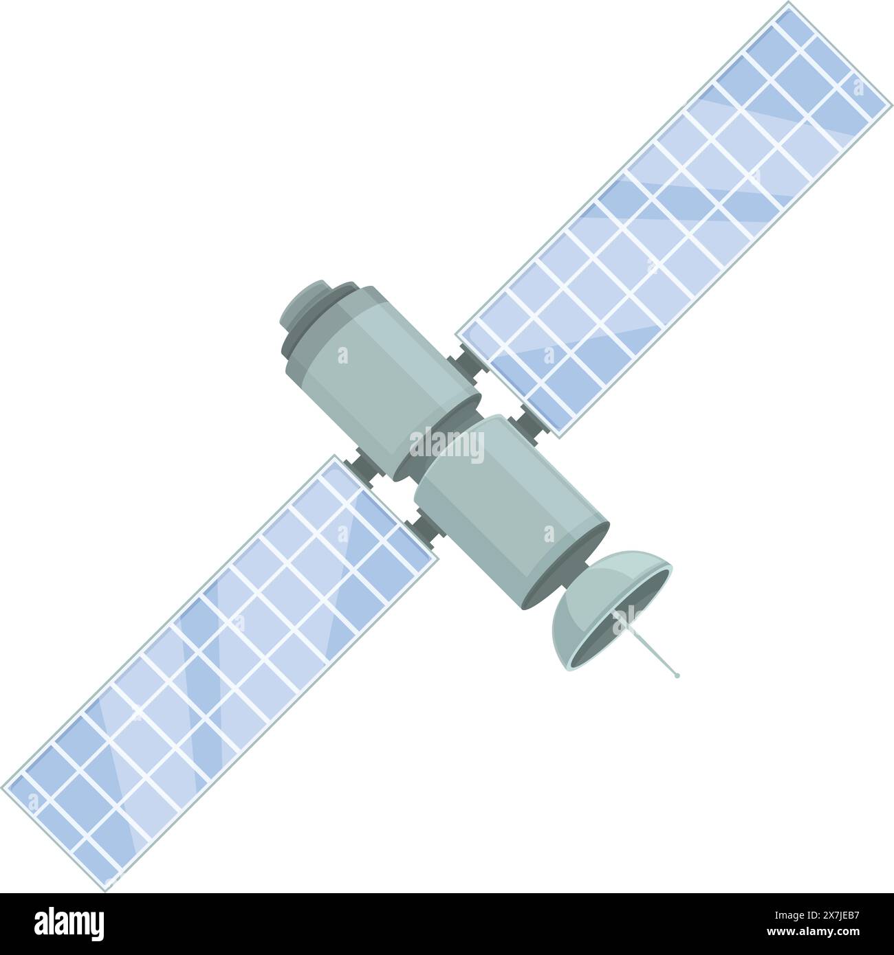 Detailed isometric satellite vector illustration with solar panels in ...