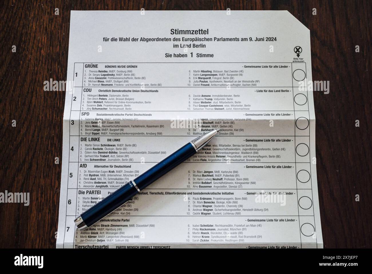 Stimmzettel, Wahlzettel zur Europawahl 2024 in Deutschland *** Ballot ...