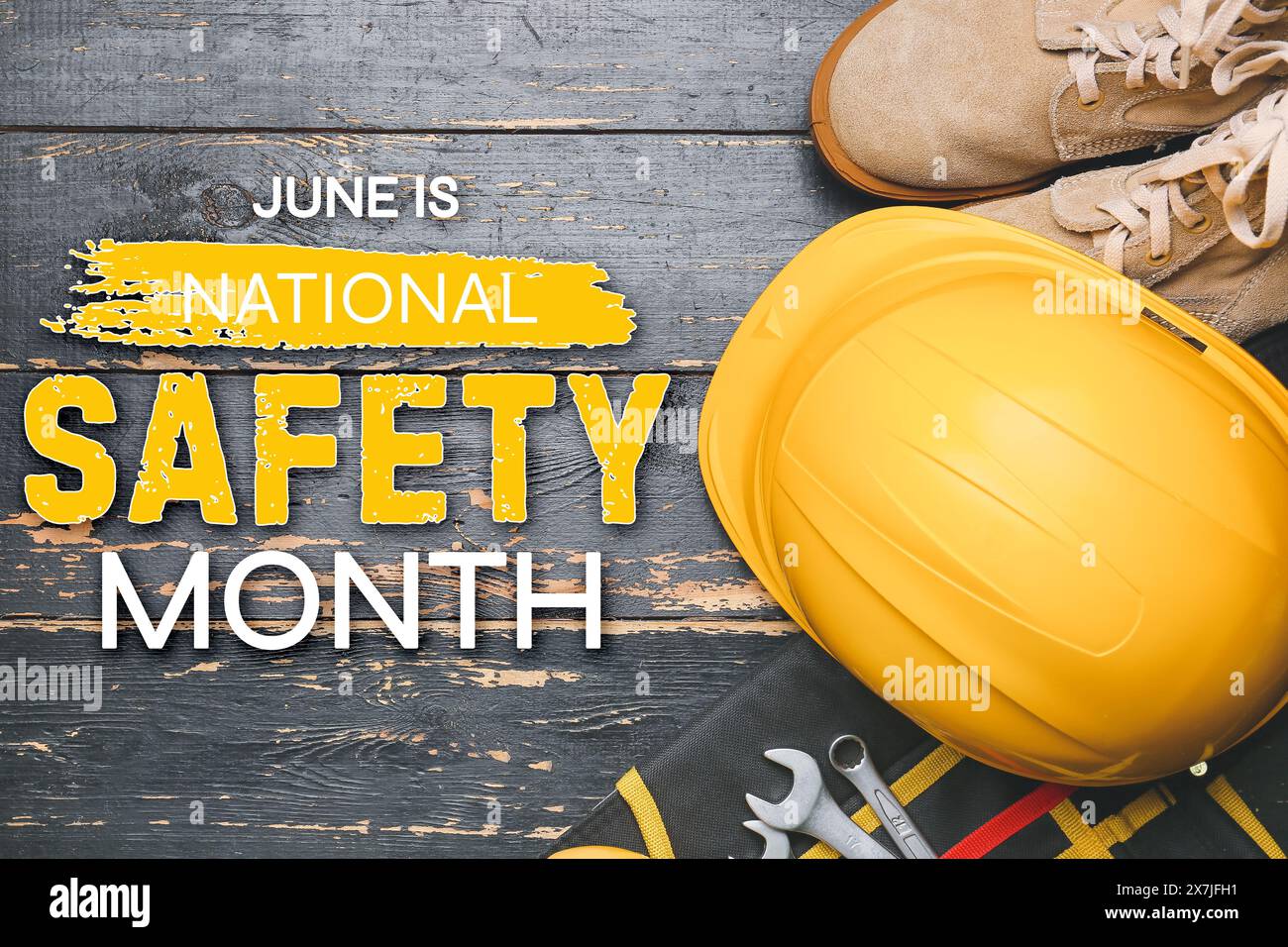 Banner for National Safety Month with construction supplies Stock Photo ...