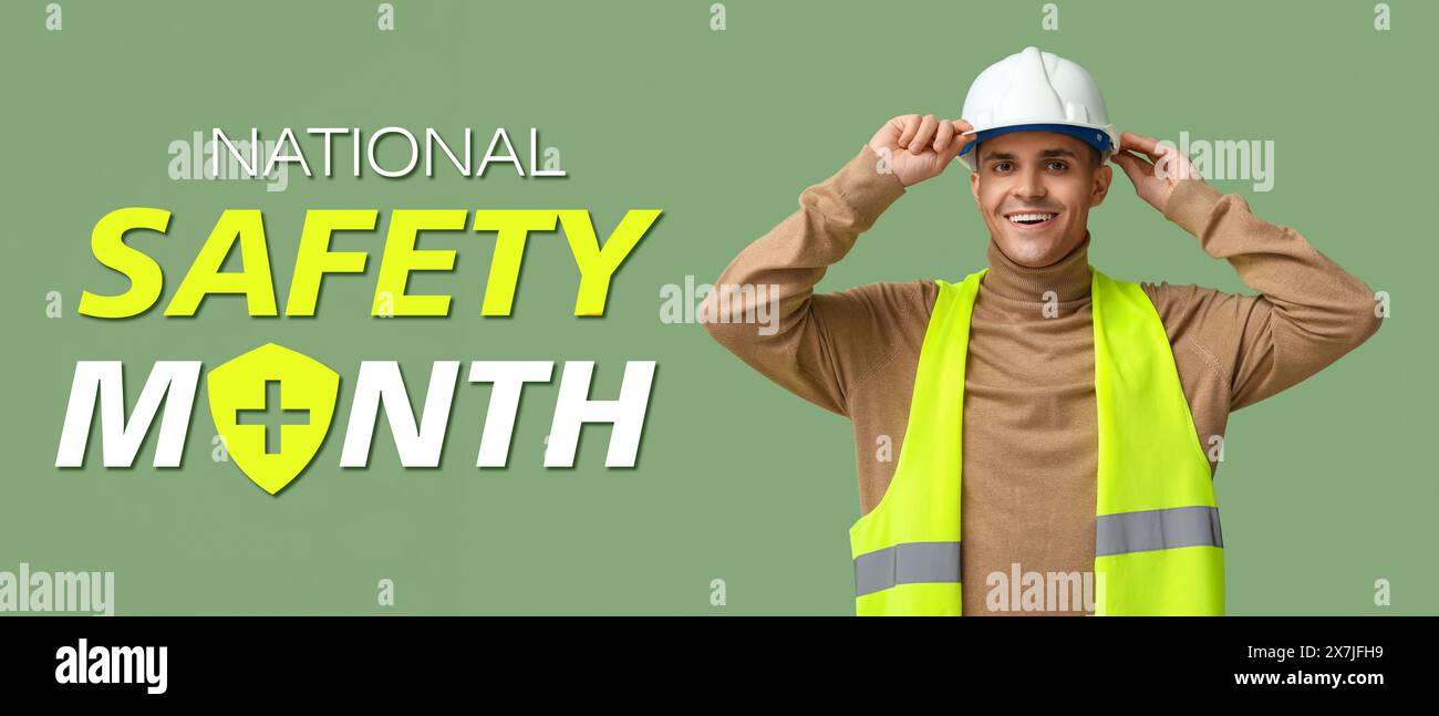 Banner for National Safety Month with male engineer Stock Photo - Alamy