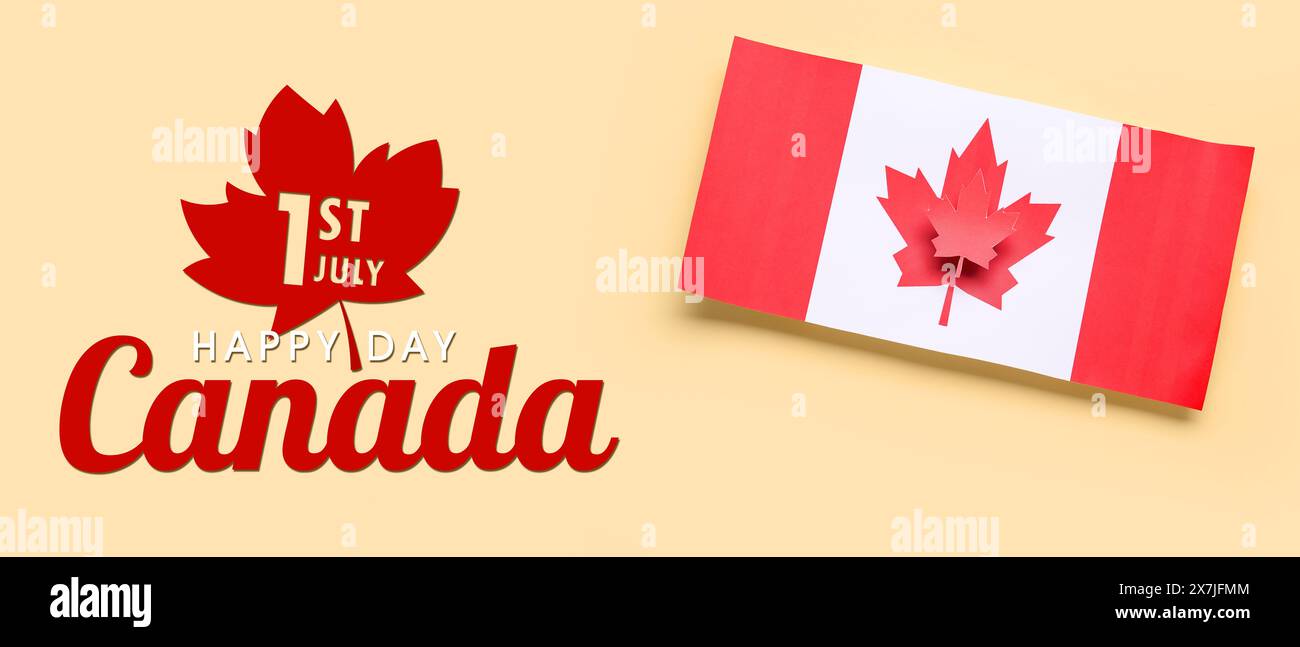 Paper Canadian flag on beige background. Banner for Canada Day Stock ...