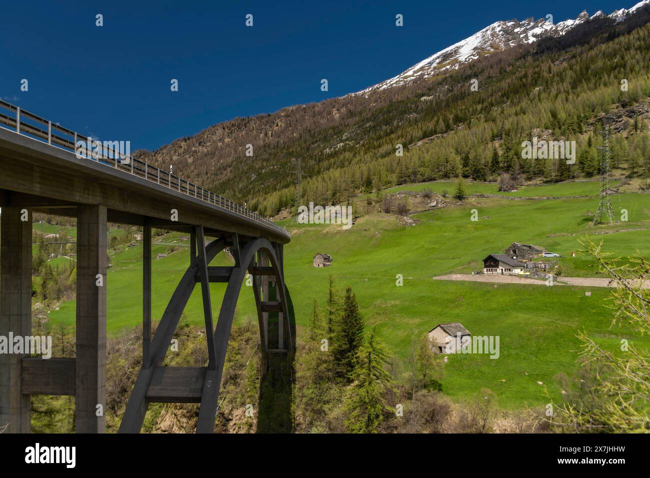 Road bridge in spring sunny color day near Simplon Dorf Switzerland 05 ...