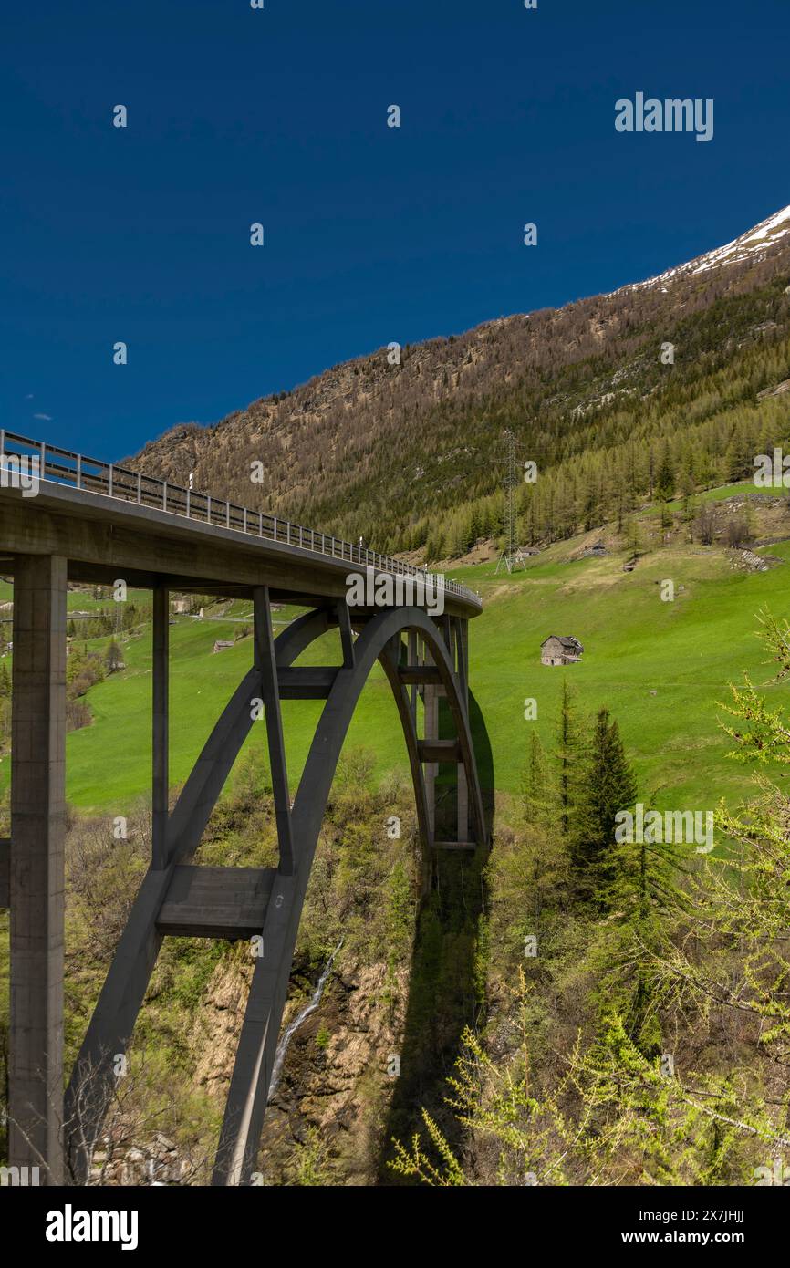 Road bridge in spring sunny color day near Simplon Dorf Switzerland 05 ...