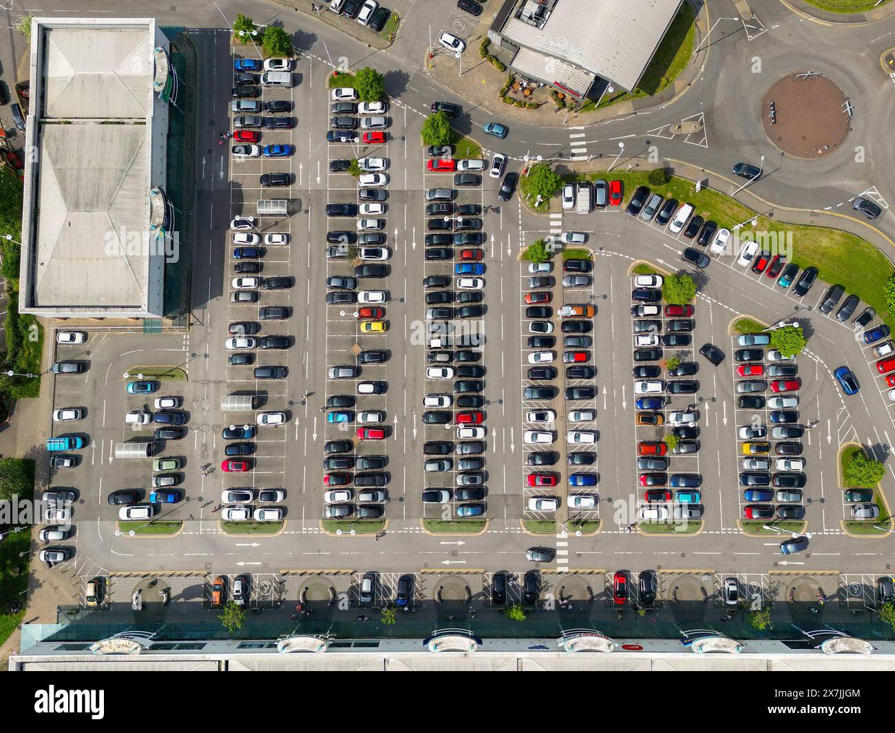 Talbot Green, Wales, UK - 11 May 2024: Drone overhead aerial view of ...