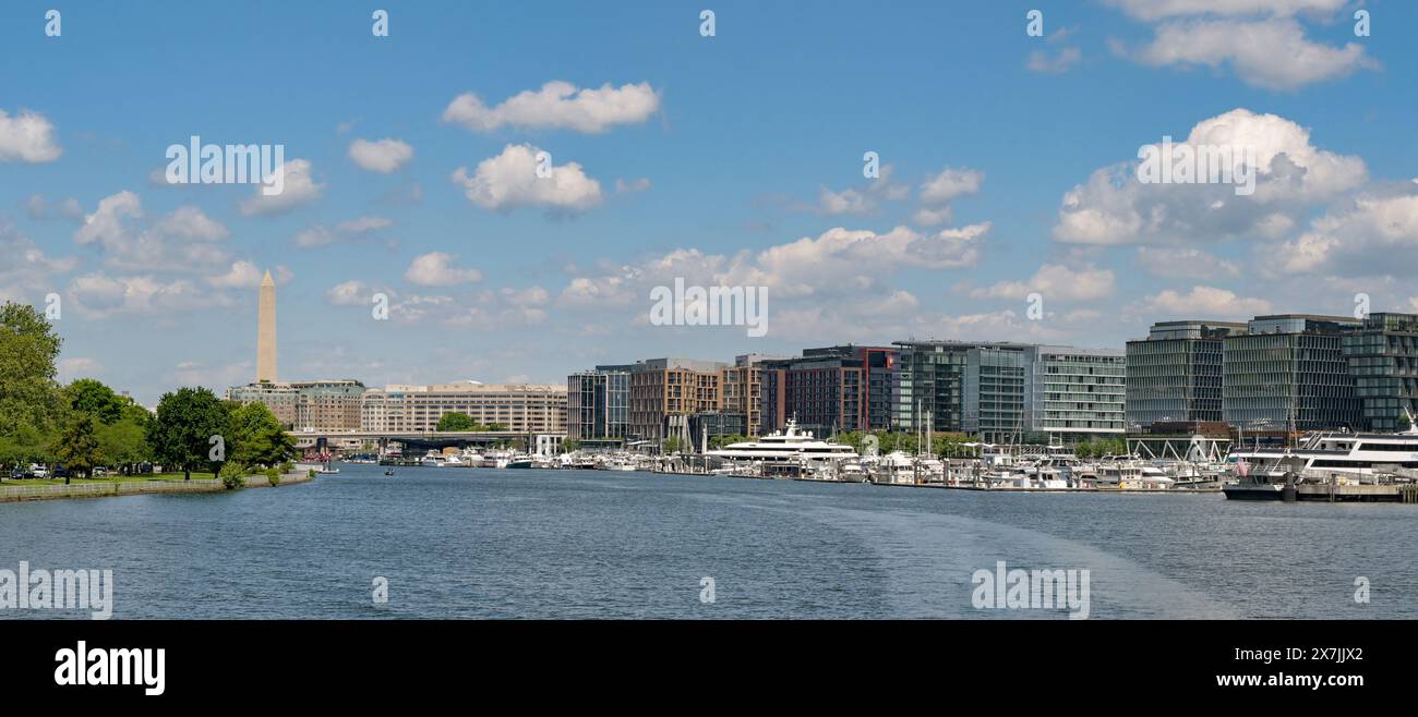 Washington DC, USA - 3 May 2024: Panoramic view of the Wharf marina on the Potomac River in ...