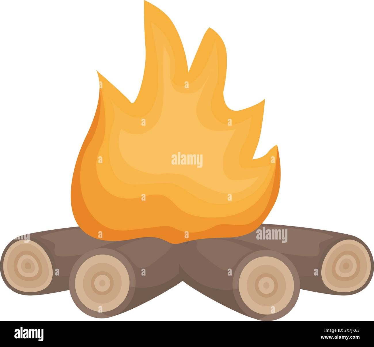 Vibrant cartoon campfire illustration with logs and flames in a natural ...