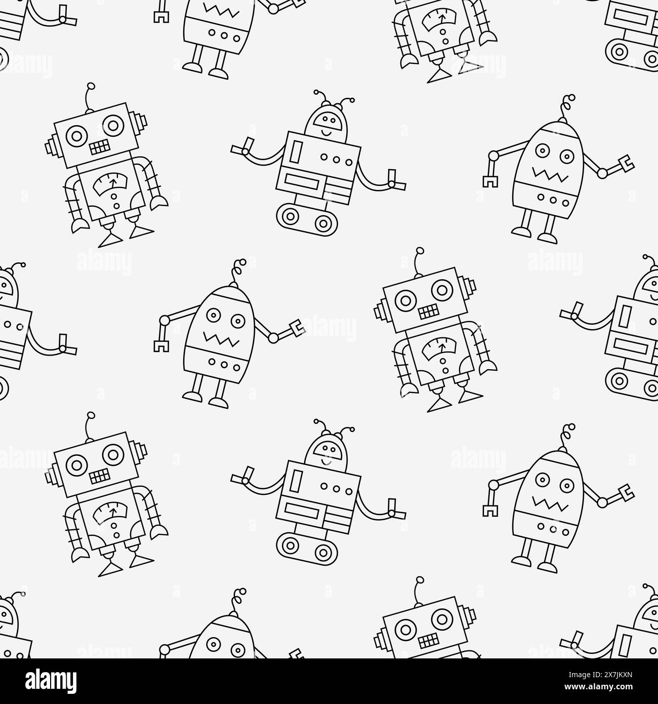 Cute Fun Robots Seamless Pattern Doodle Background Stock Vector Image ...