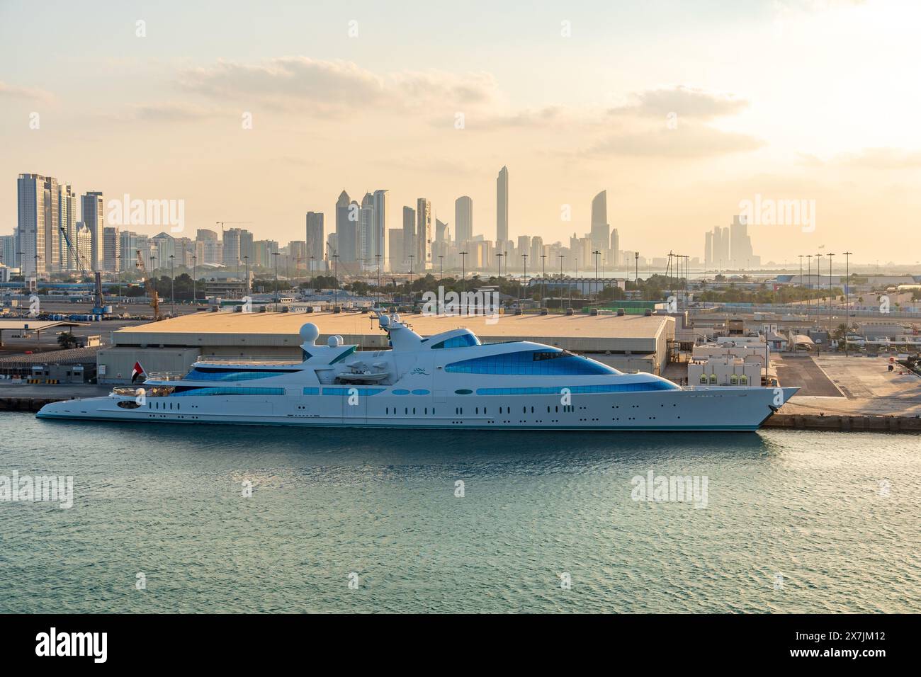 Abu Dhabi, UAE - January 4, 2024: A majestic yacht anchors in the ...