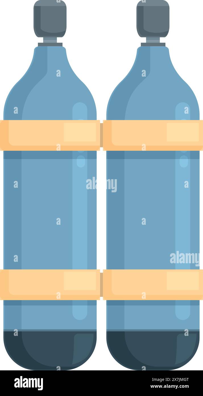 Simple vector graphic depicting two blue plastic bottles with labels ...