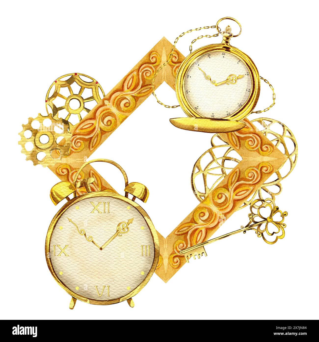 A vintage steampunk composition featuring decorative gold frame ...