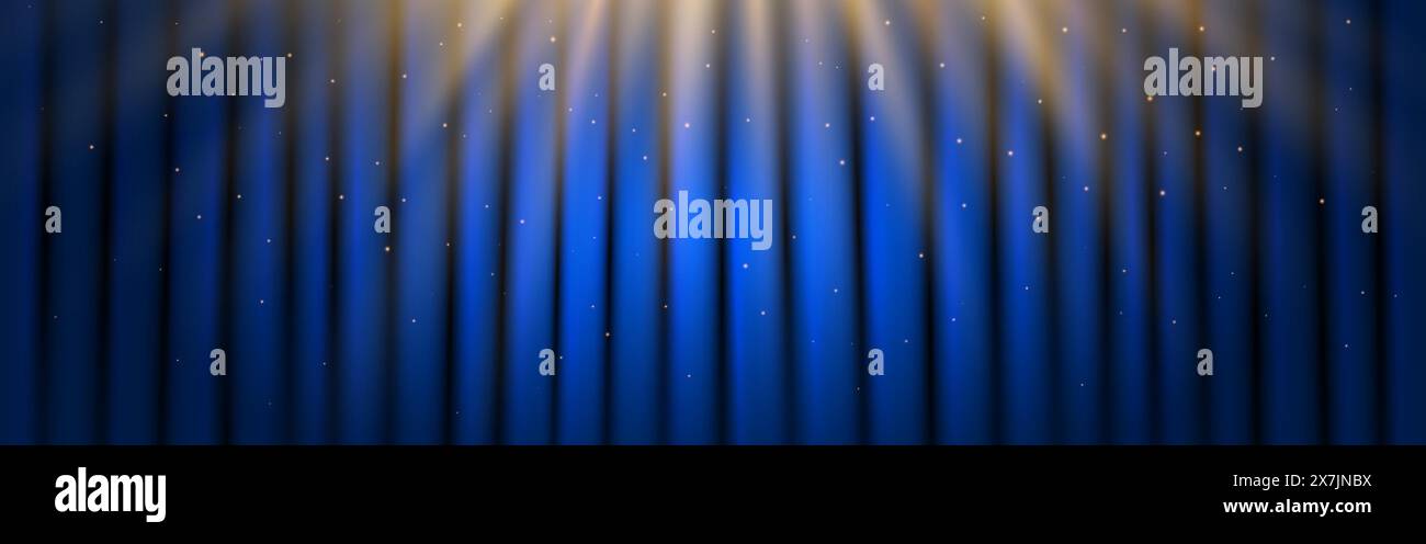 Curtain blue background with spotlights. Bright stage with flying ...