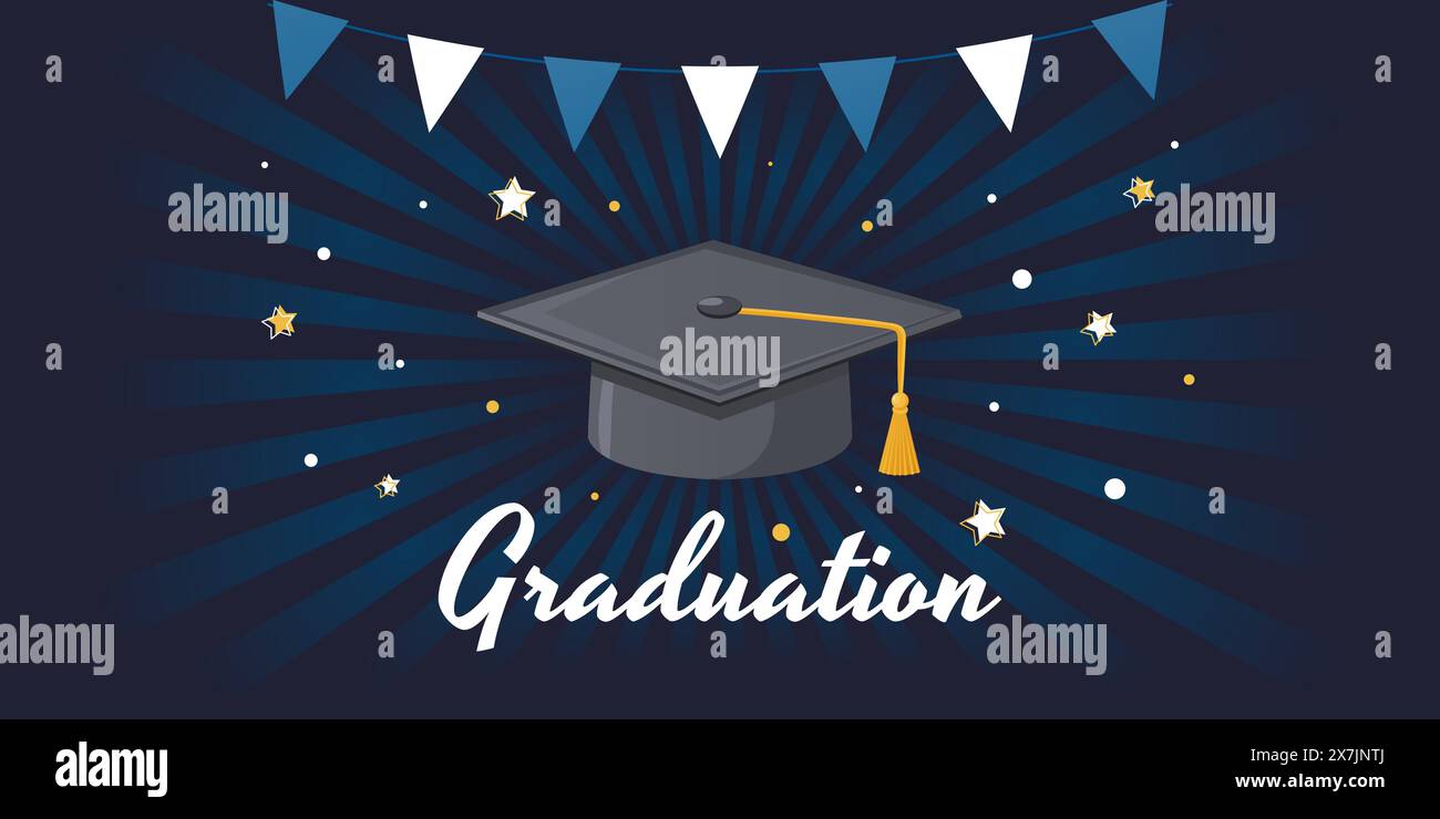 Banner with flags and student cap. For a ceremony congratulating ...