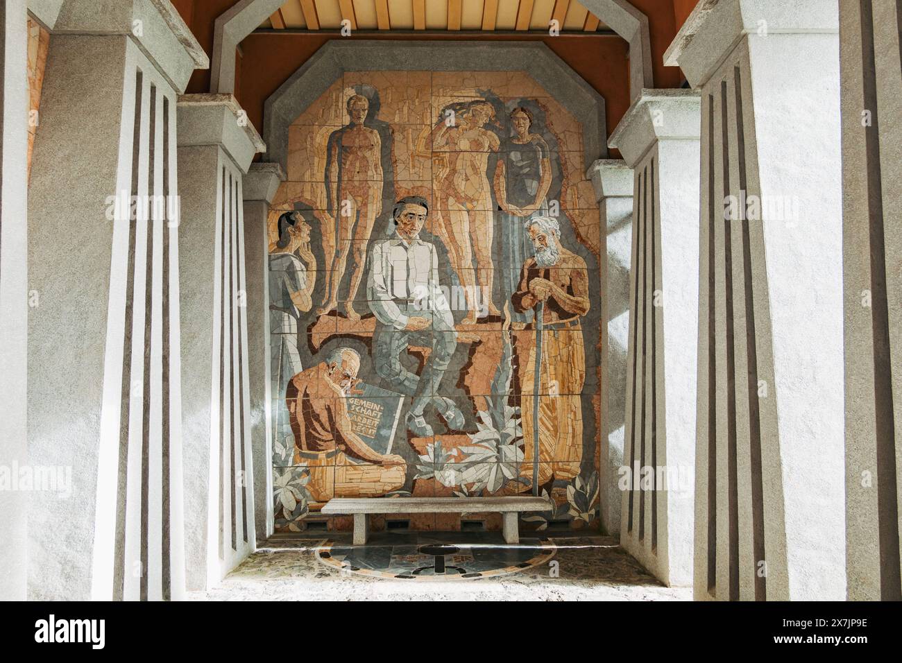 a mosaic depicting spiritual life on the wall of Paxmal monument by ...