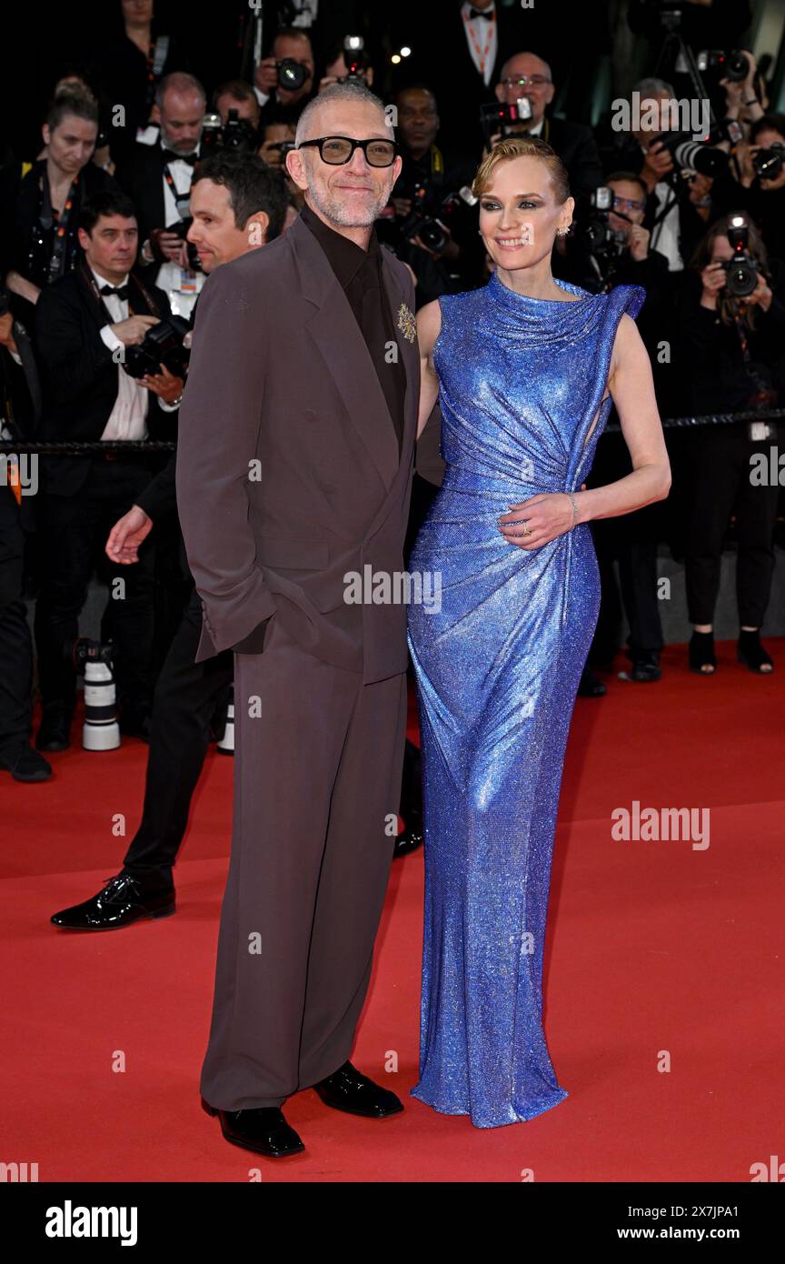 Vincent Cassel (left) and Diane Kruger arrive for the screening of the film The Shrouds during ...