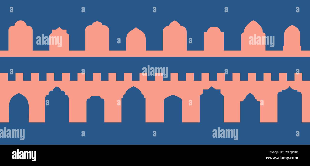 Arabic seamless border shapes set. Beige wall designs with window, arc ...
