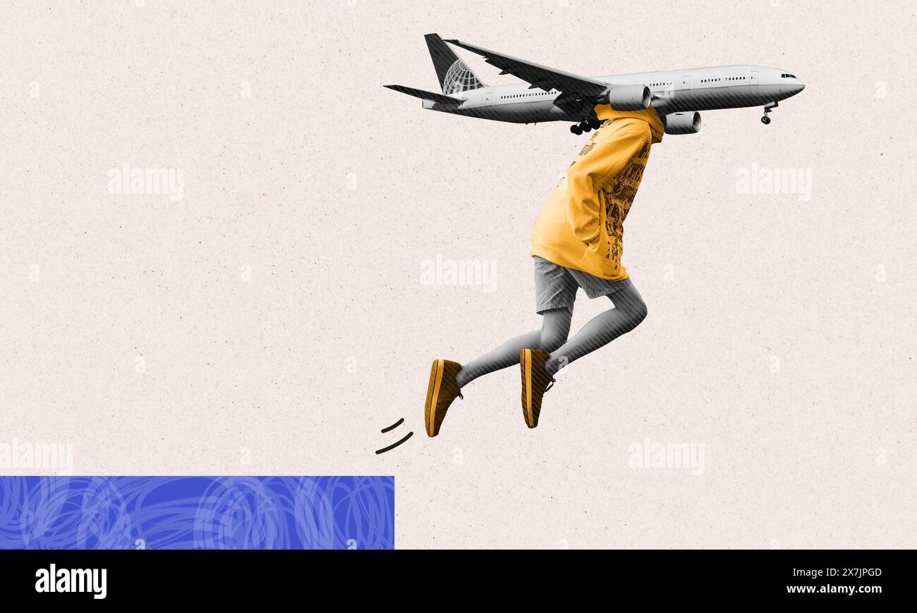 Leap of faith contemporary collage art concept. Person jumping out of a ...