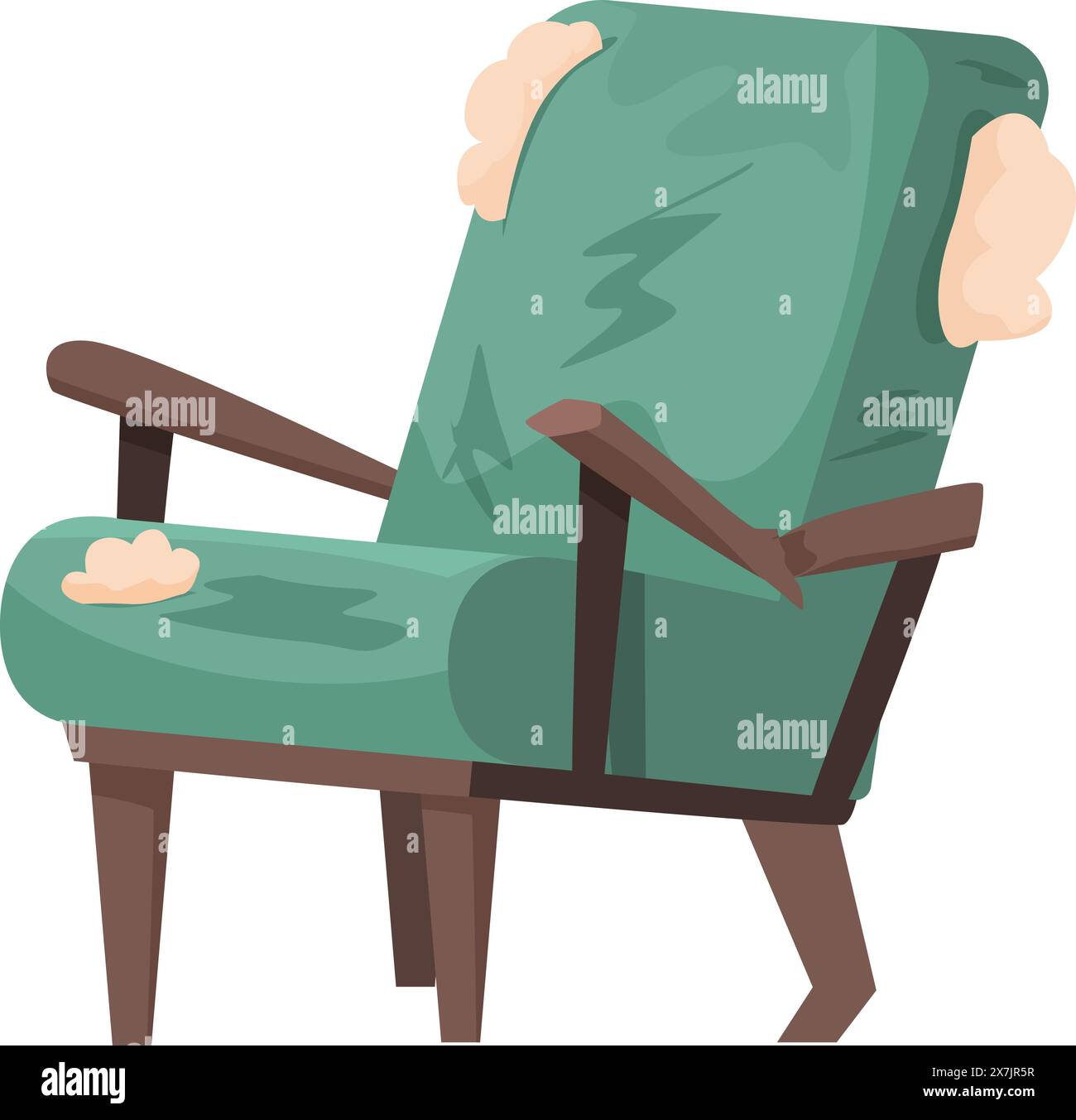 Illustration of an old green armchair with wear and tear, signifying ...