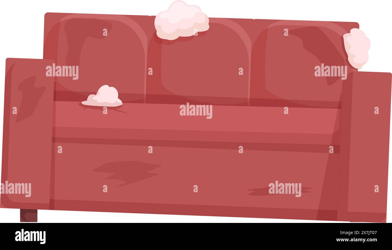 Vector artwork featuring a cozy red cartoon sofa with fluffy white ...
