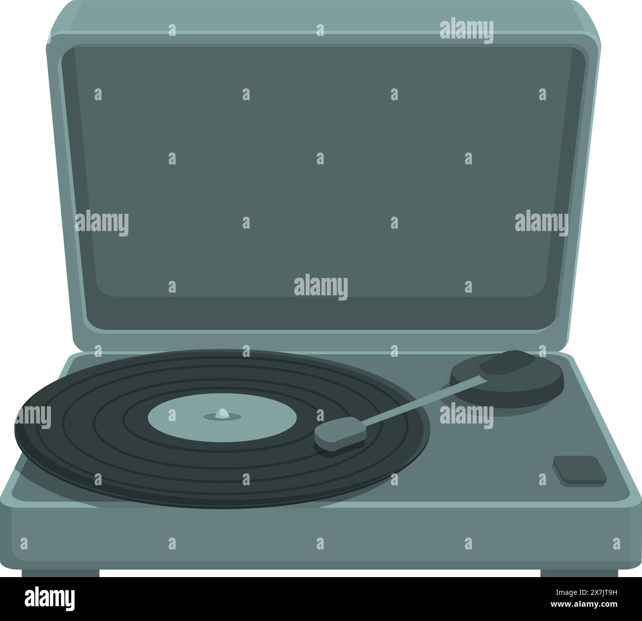 Illustrated vintage turntable isolated on white background with retro ...