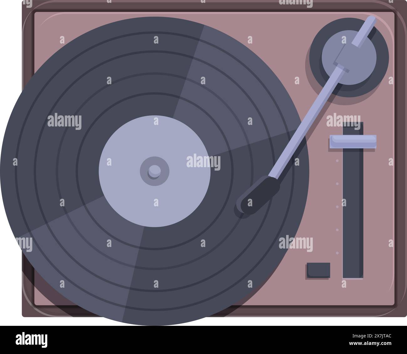Top view of a classic turntable with vinyl record, isolated on a white ...