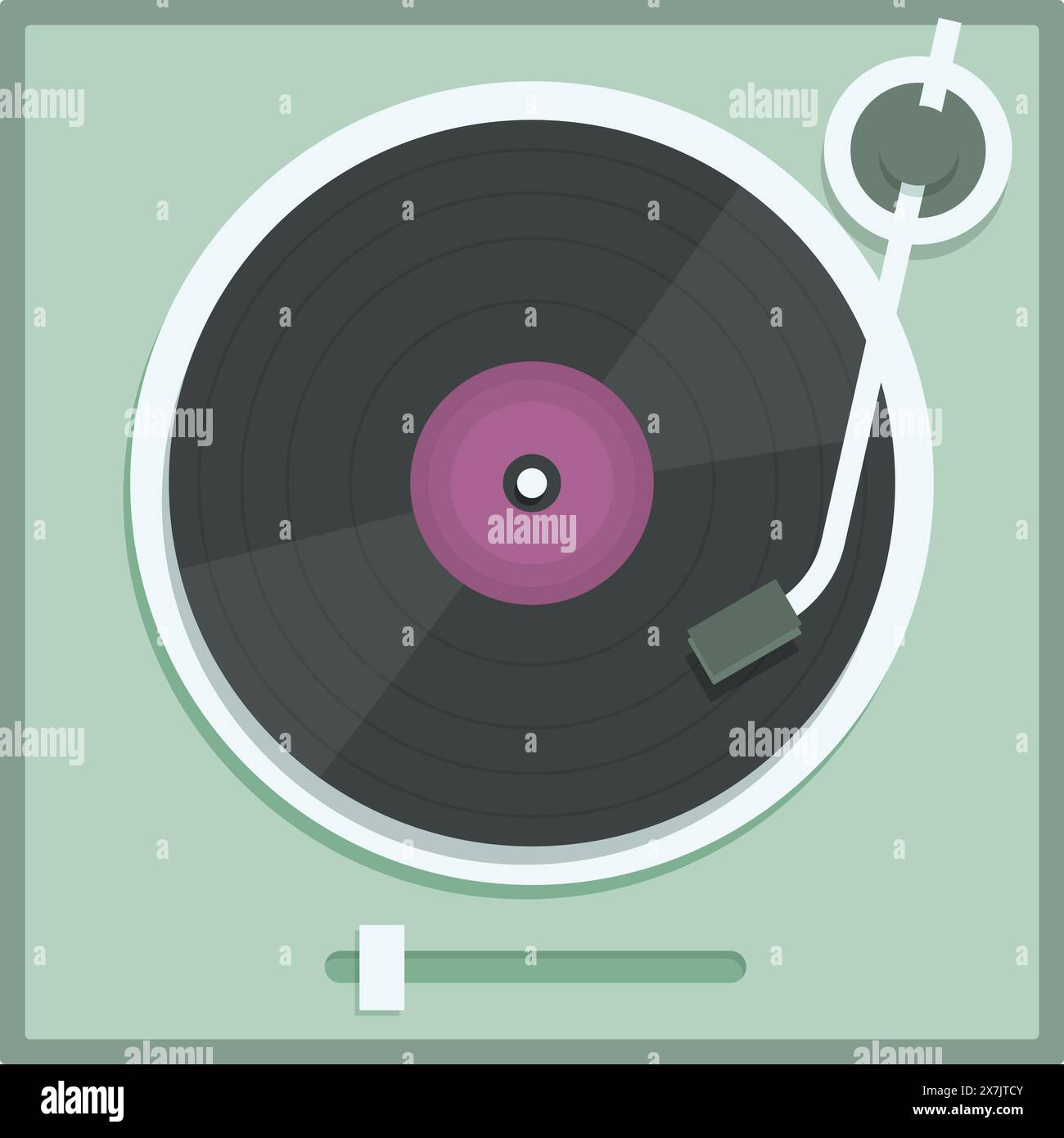 Stylized vector illustration of a classic vinyl record player in a flat ...