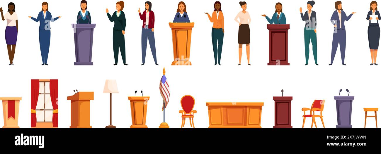 Woman president vector. A group of people in suits and ties are ...