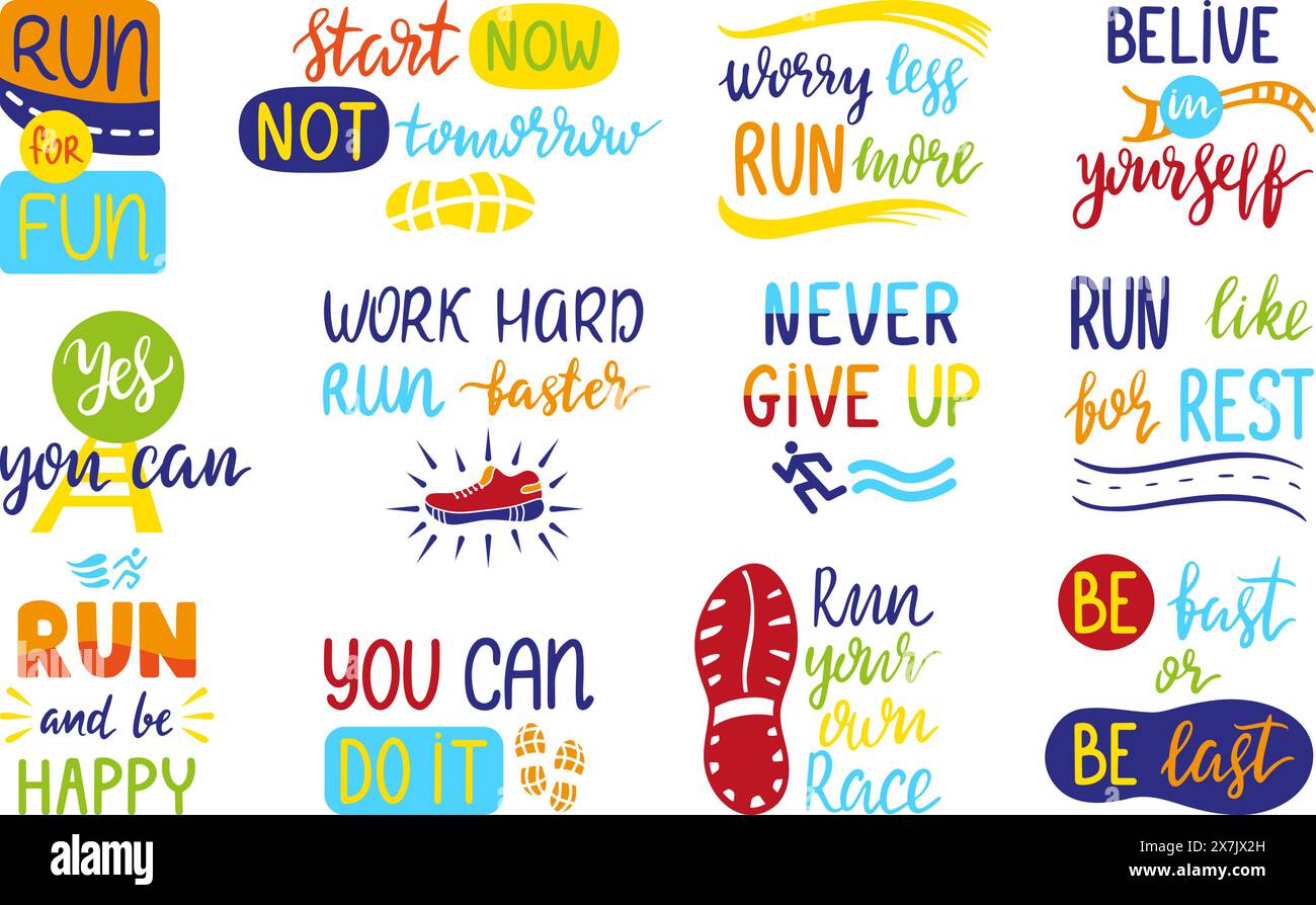 Running sport phrases. Motivational run lettering quotes with sporty ...