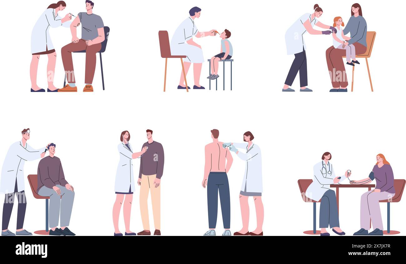 Vaccination for kids and adults. Check up in hospital, doctors and ...