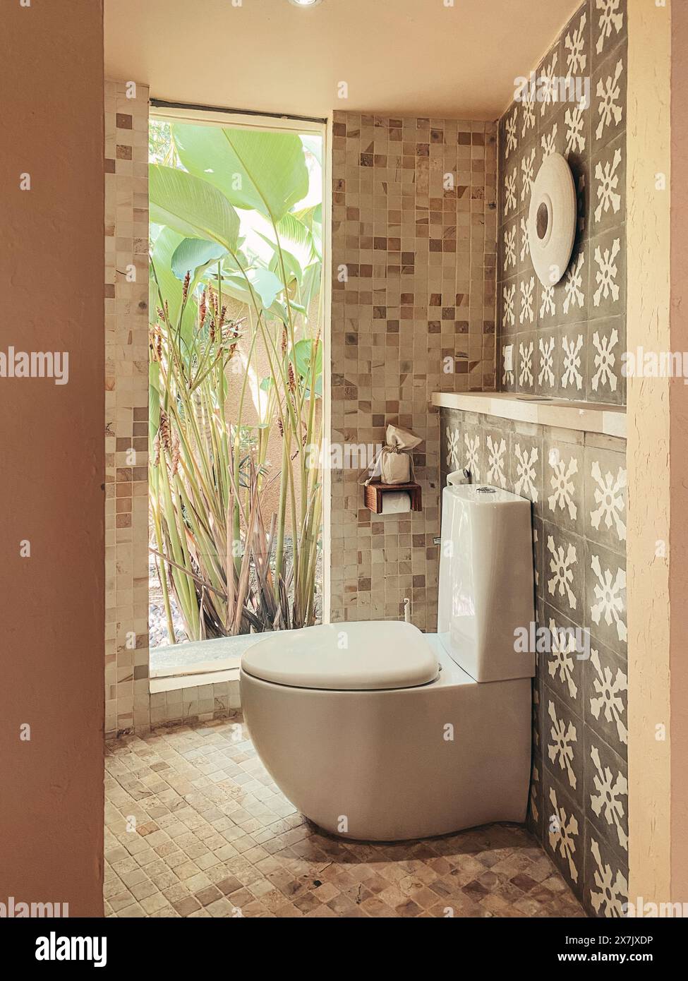 Modern toilet bowl near window in bathroom interior Stock Photo - Alamy