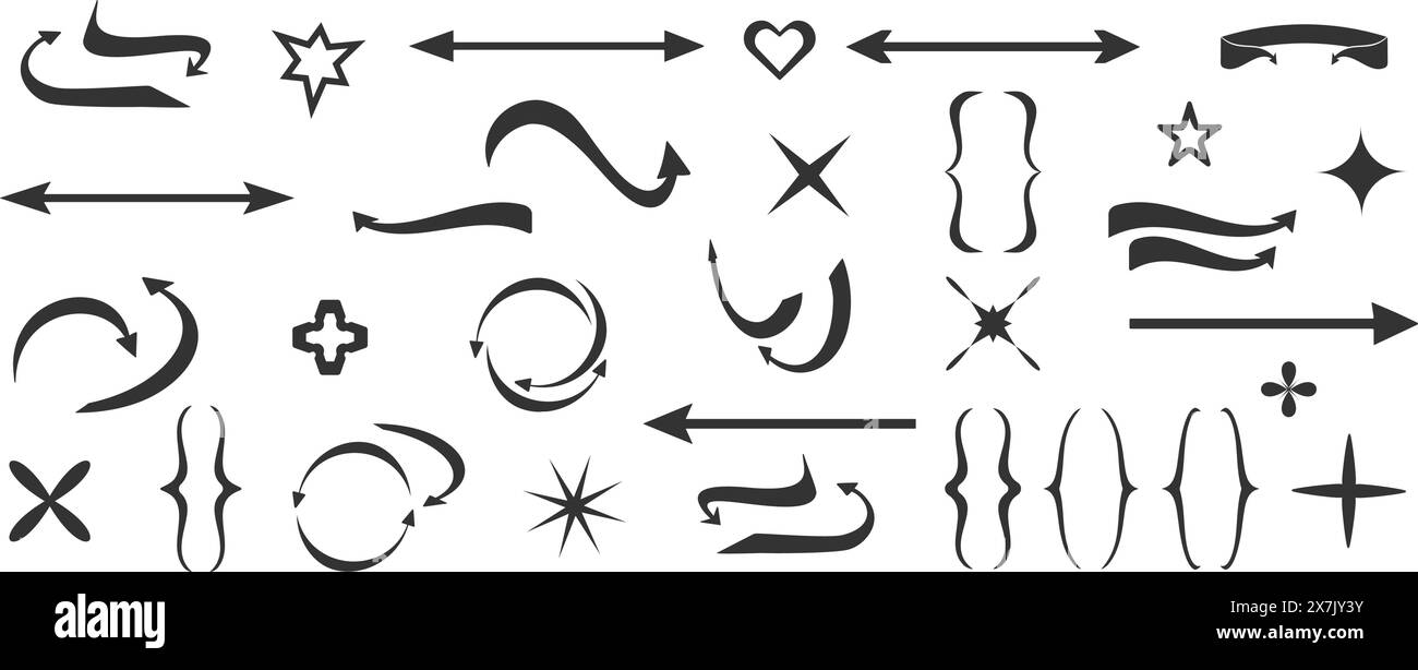 Set of long arrows and abstract symbols.Circular arrows. Mathematical ...