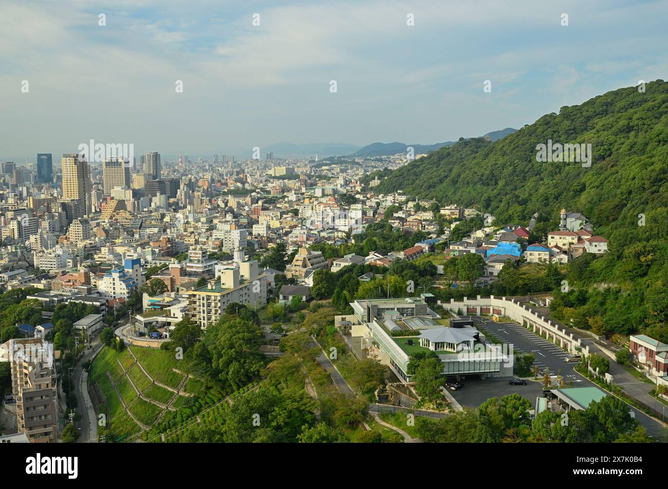 Panorama of Kobe city at sunrise (looking south west), Hyogo, Japan JP ...