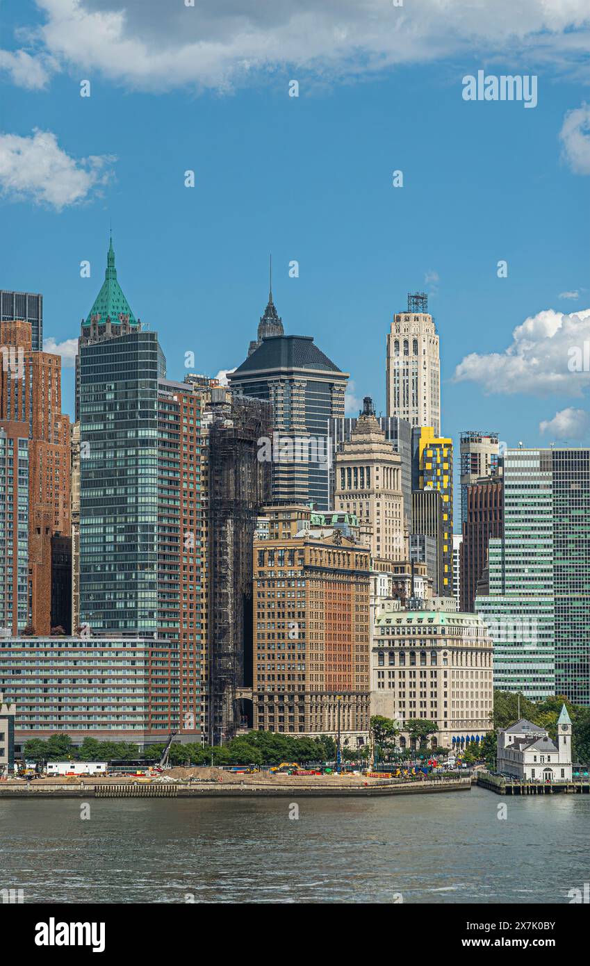 New York, NY, USA - August 1, 2023: Green tipped battery park authority ...