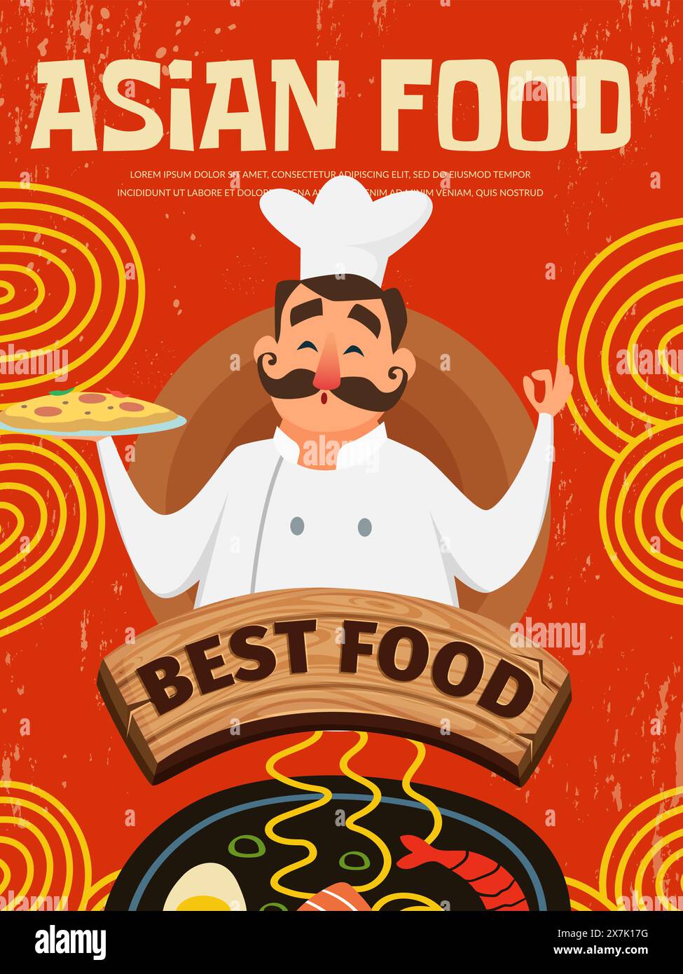 Asian food poster placard design with chef traditional asian cuisine ...