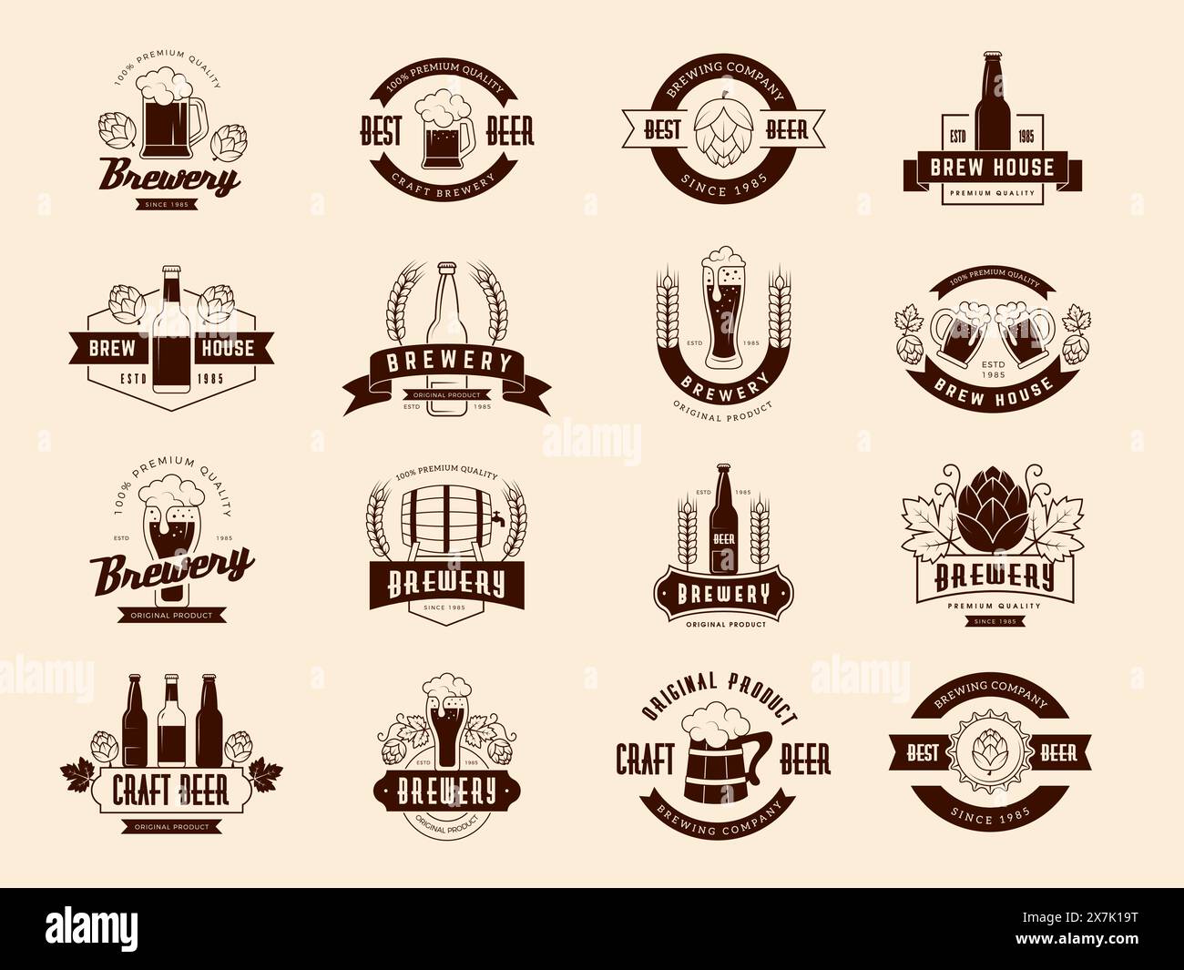 Brewery logos. Set of beer badges and labels recent stylized symbols of ...