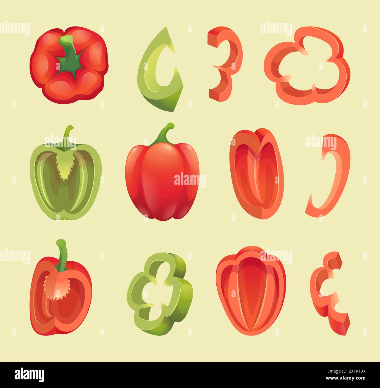 Bell pepper. Sliced fresh vegetables red green and yellow colors exact ...
