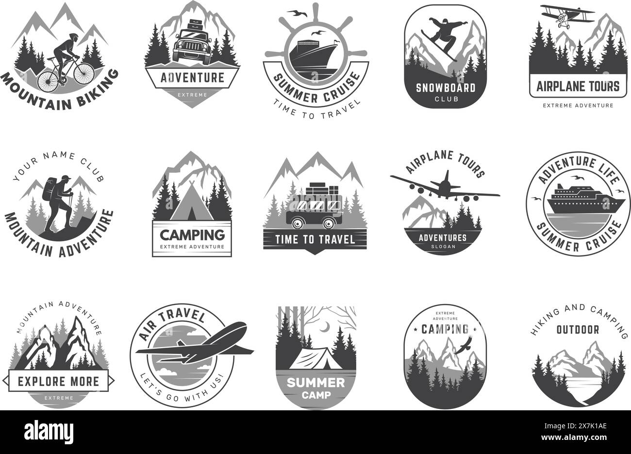 Outdoor badges. Travelling logo adventure and exploring time climbing ...