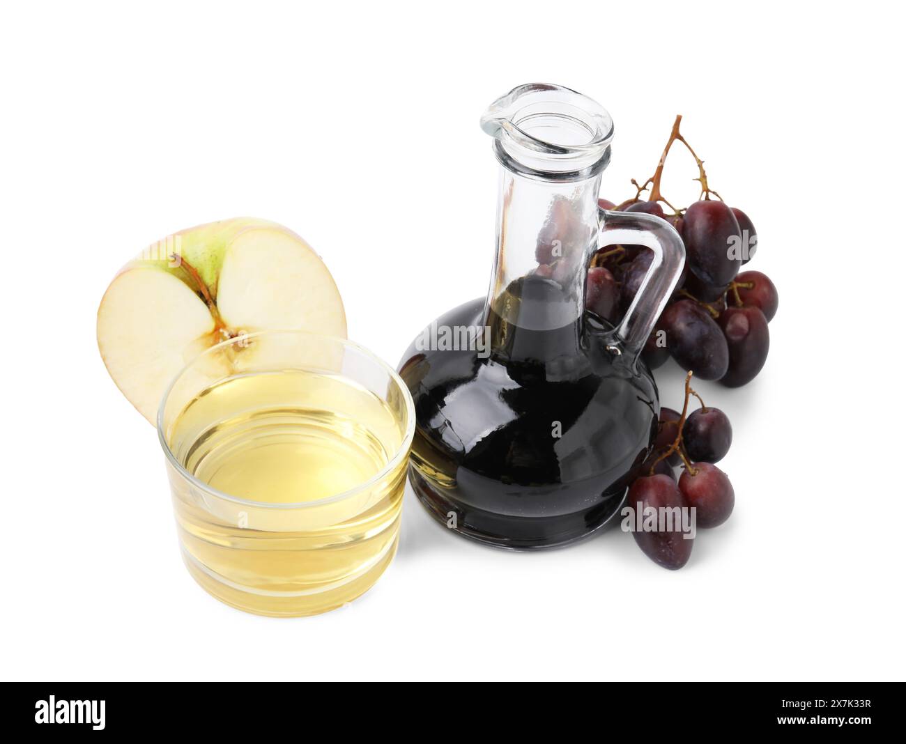 Different types of vinegar and ingredients isolated on white Stock ...