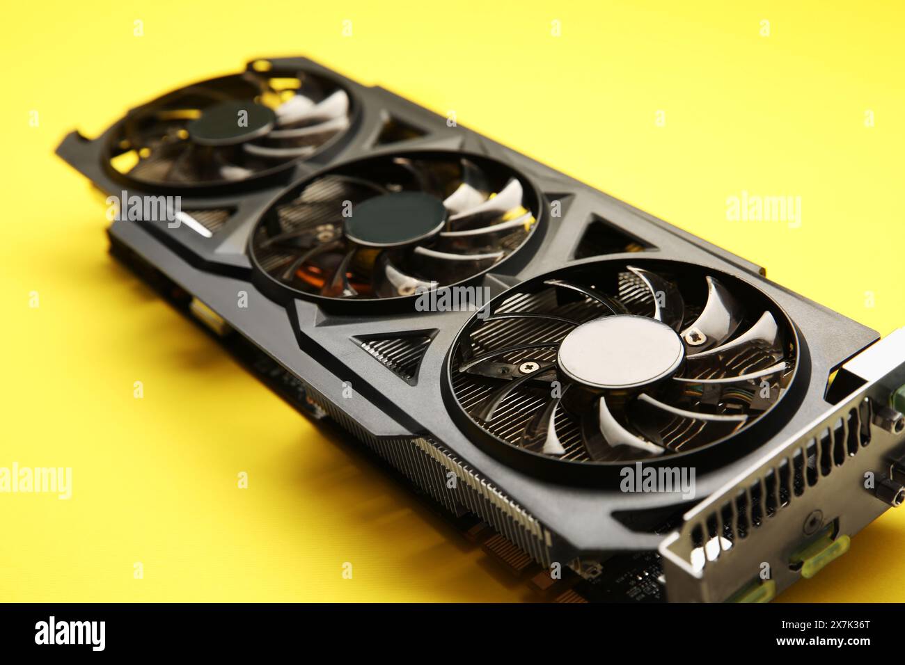One graphics card on yellow background, closeup Stock Photo - Alamy