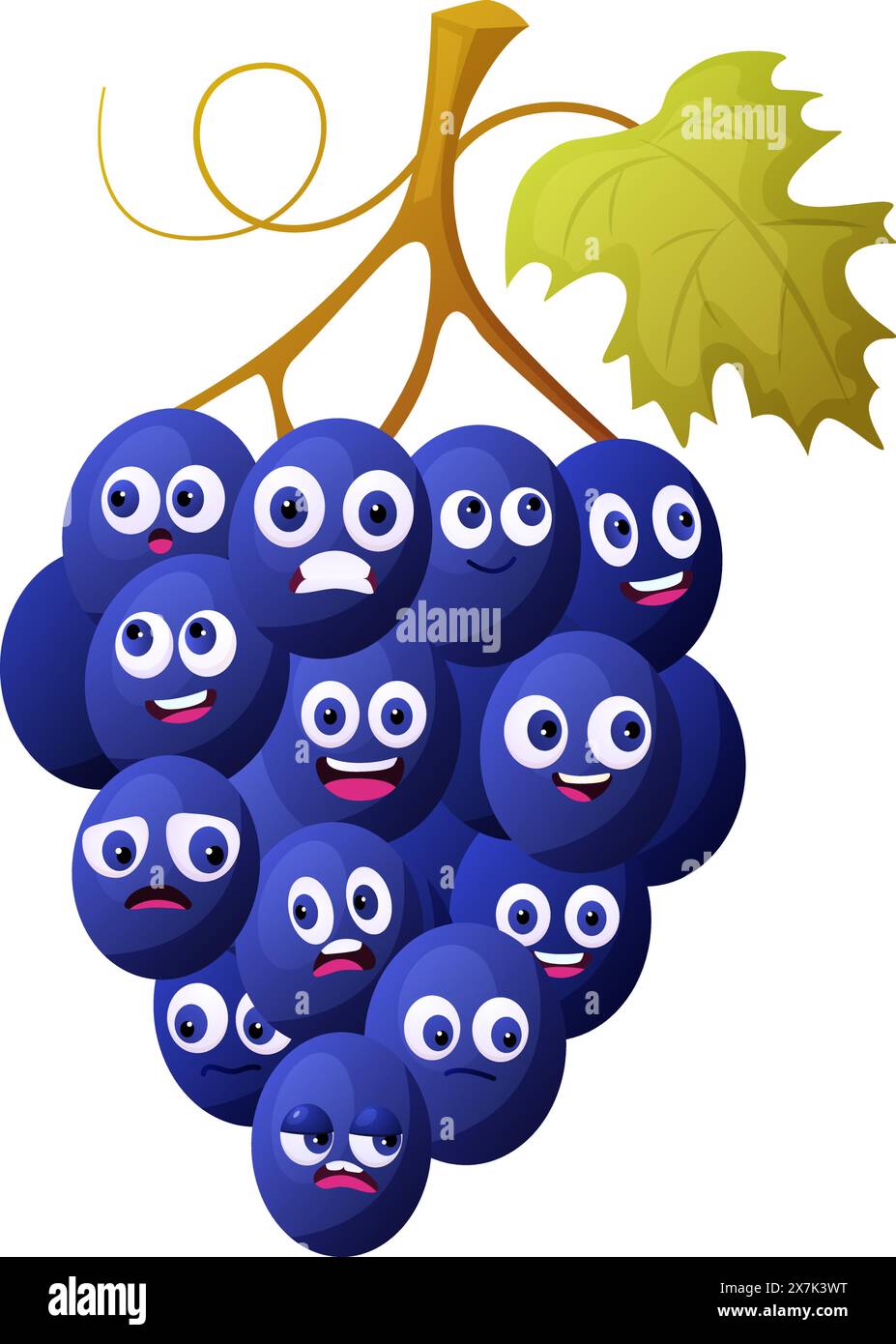 Grape characters. Funny berries in grapes bunch with different emotions ...