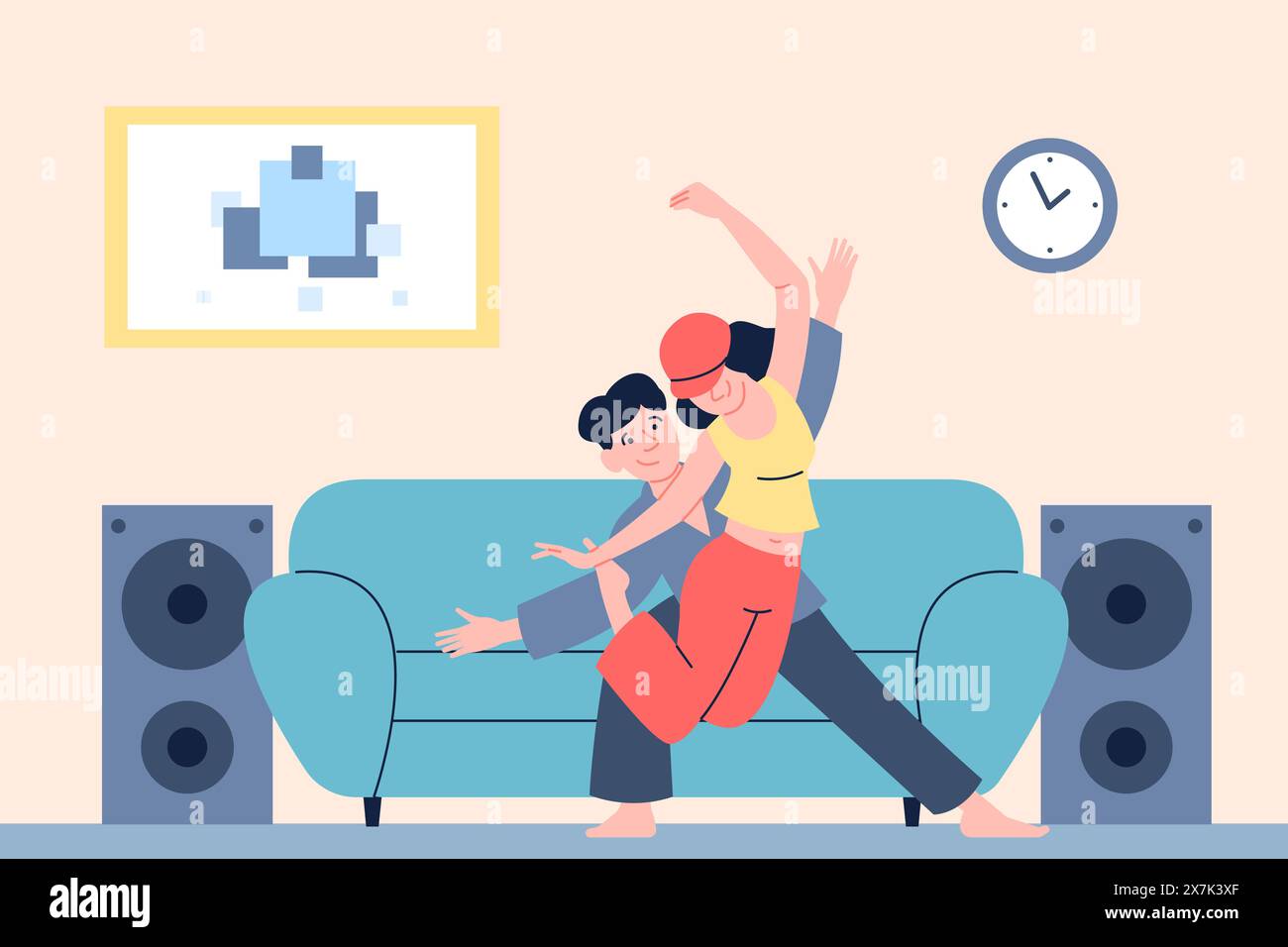 Couple dancing at home. Teenagers dance hip hop, energy dancers in ...