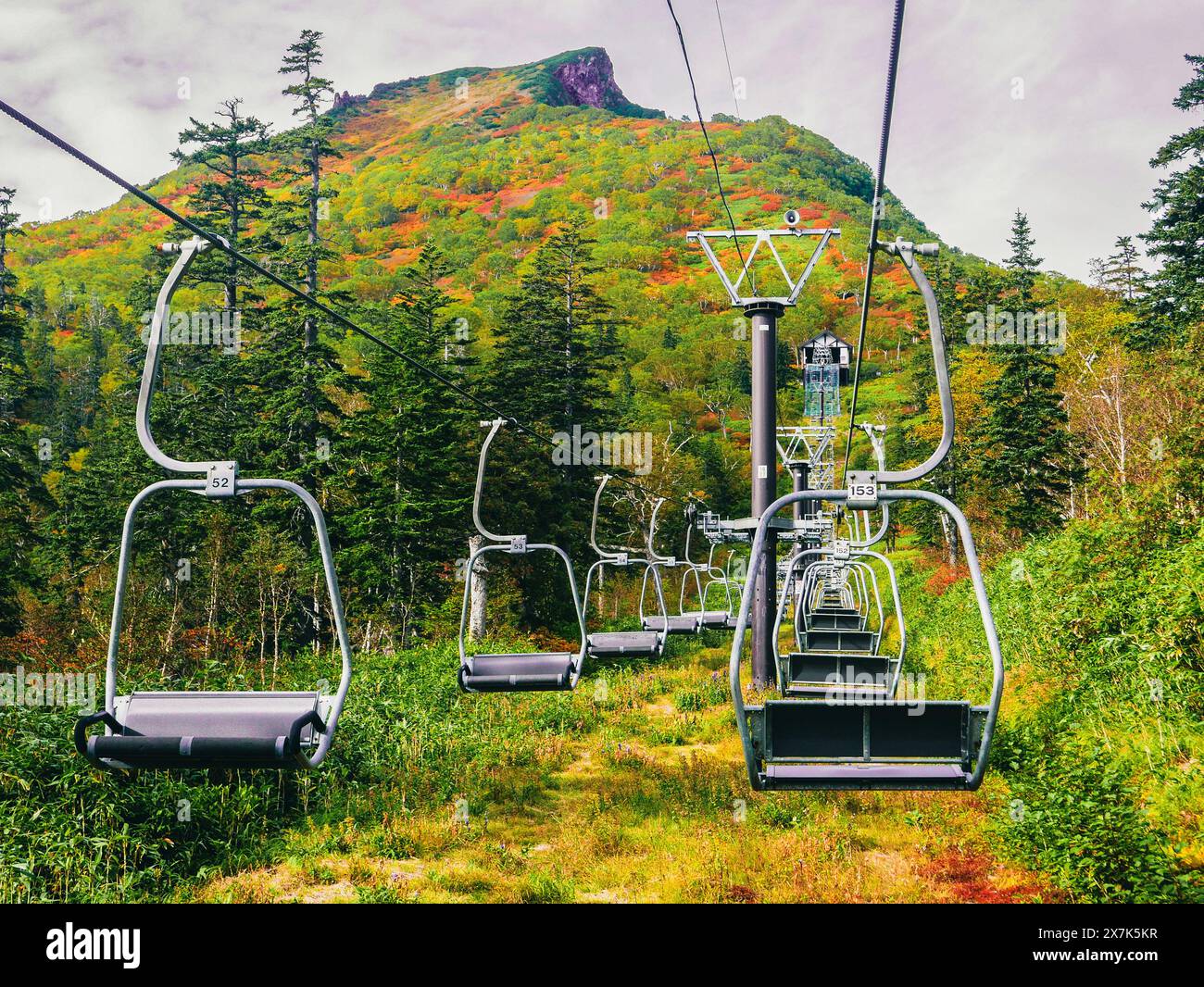 Colorful summit of Mount Kurodake on an early autumn morning from the ...
