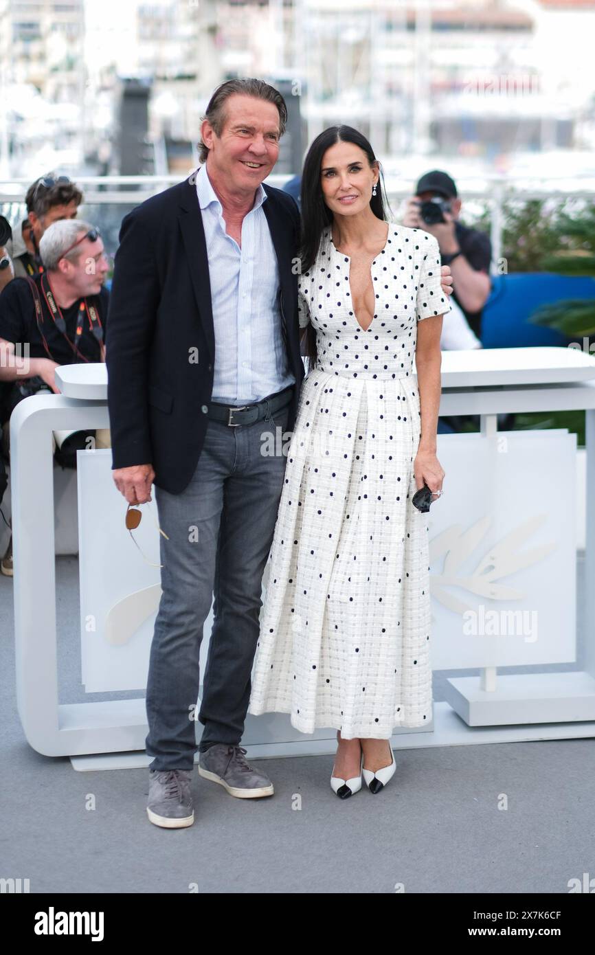 Cannes, France. 20th May, 2024. Dennis Quaid and Demi Moore poses at ...