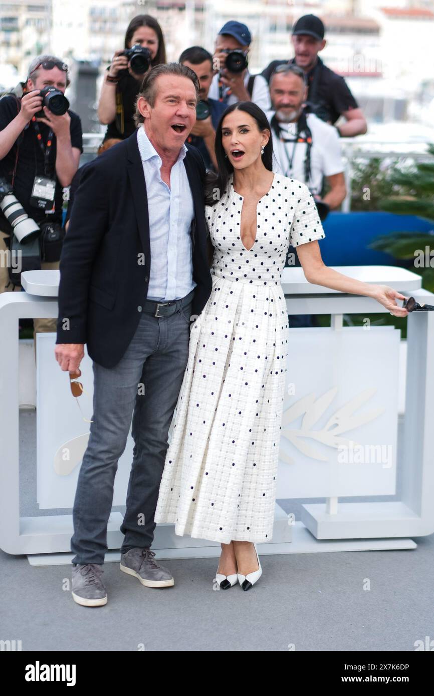 Cannes, France. 20th May, 2024. Dennis Quaid and Demi Moore poses at ...