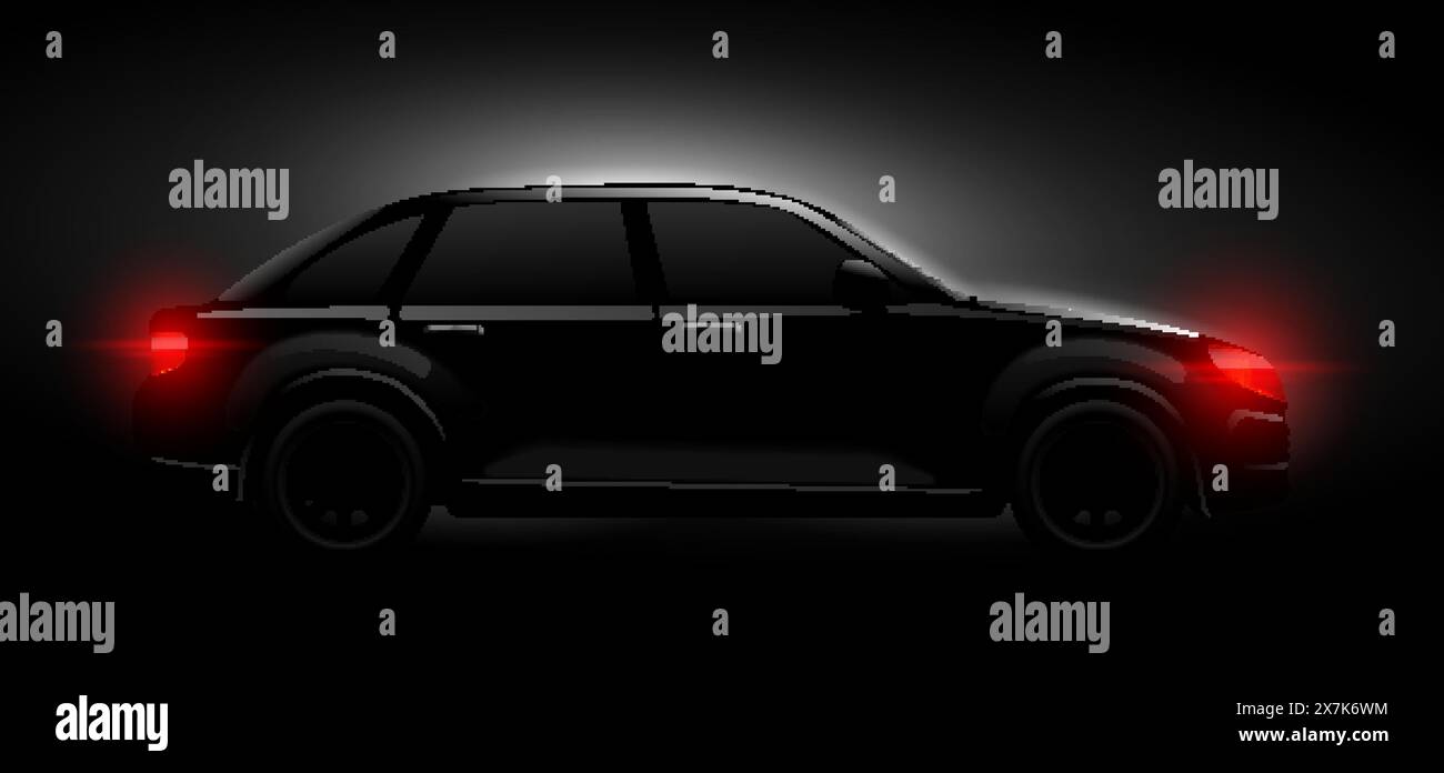 Realistic car silhouette. Black sleek supercar side view, luxury cars ...