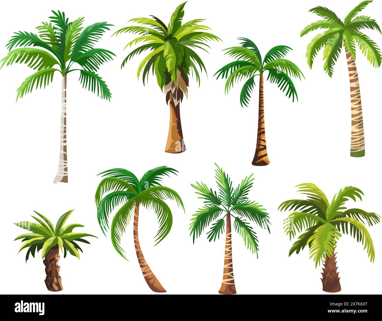 Cartoon palm trees. Palmtrees coconut palms coco tree leaves hawaii ...