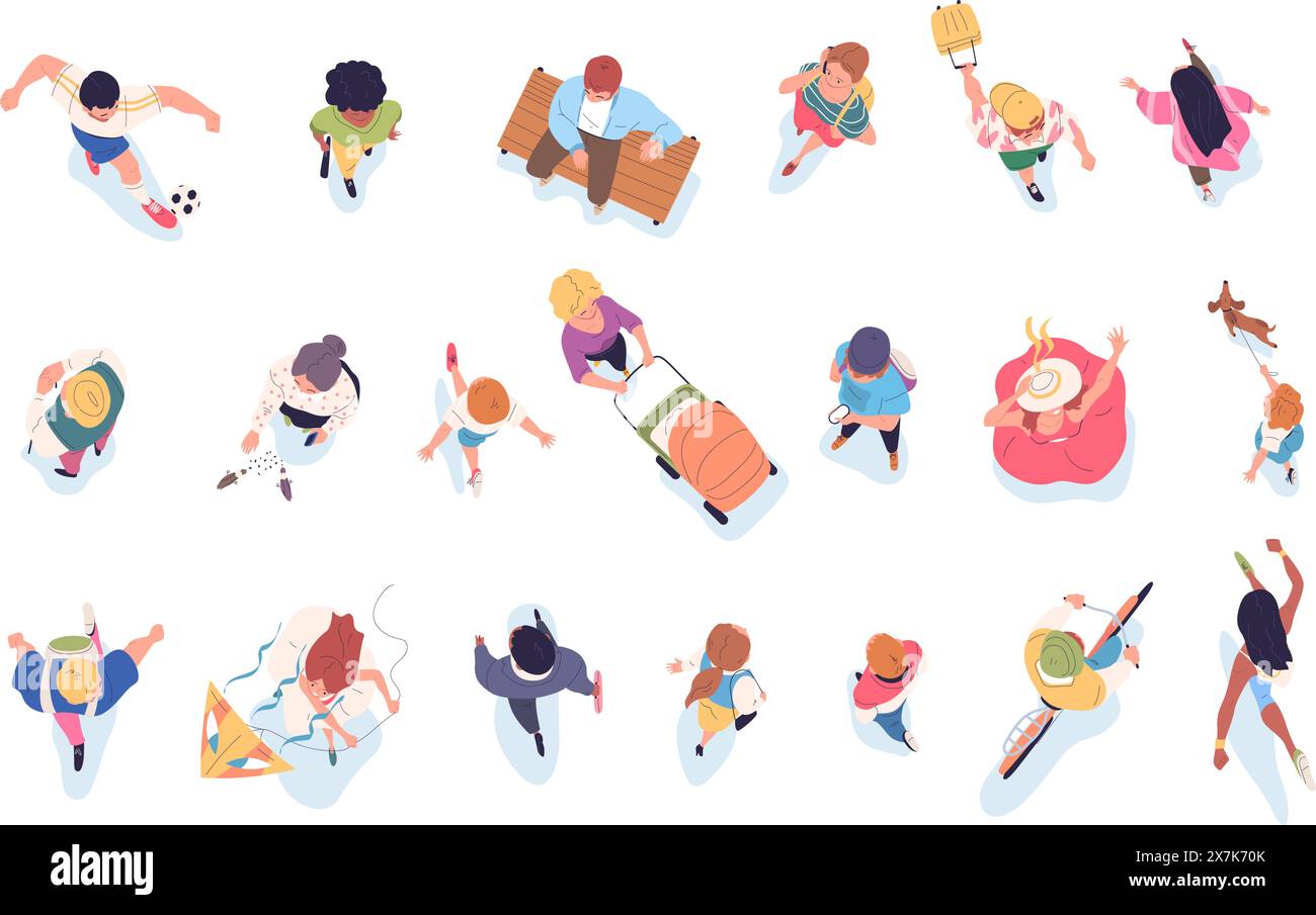 Walking people top view. Overhead person silhouette aerial map, above ...