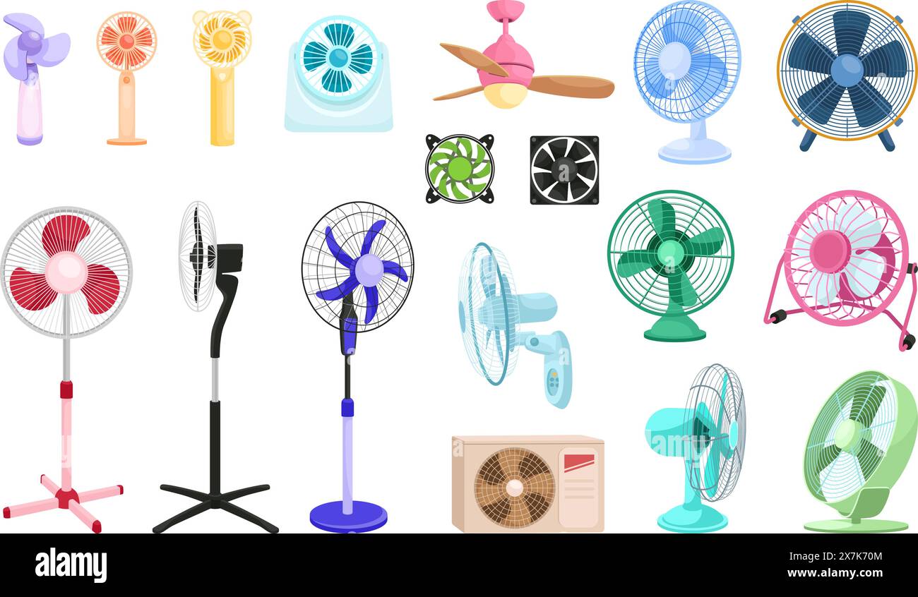 Cartoon electric fans. Electrical fan office industry or appliance ...