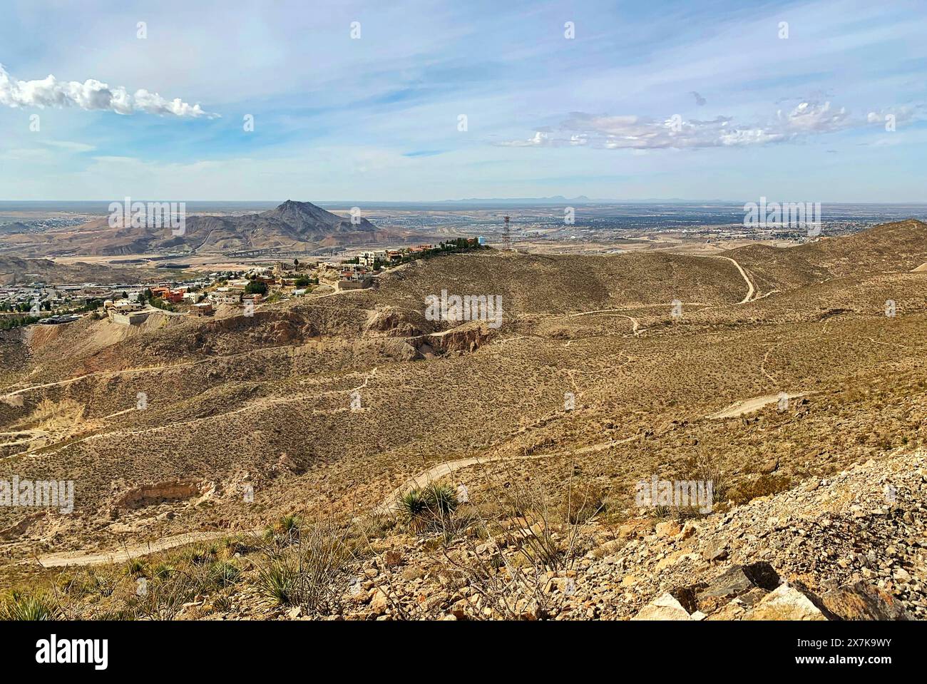 Landscape view with hiking paths in Franklin mountains, El Paso Texas ...